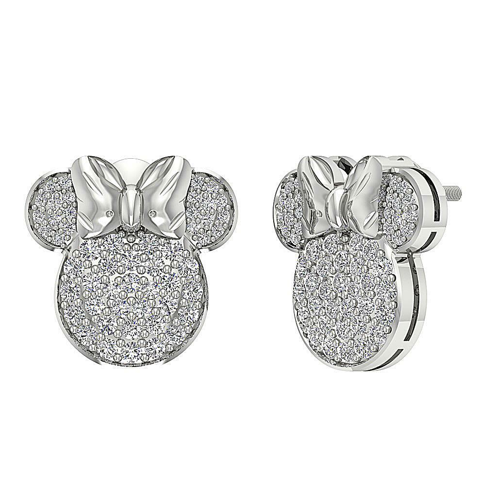 VVS1 F 1.20Ct Natural Diamond Minnie Mouse Earrings Stud 14K Gold Pave ...