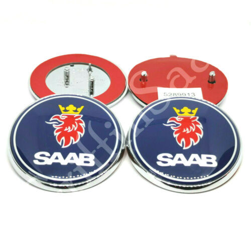 2 x Saab 95 9-5 Berlina Badge Set 1998-2005 Blue Front Bonnet Rear Boot ...