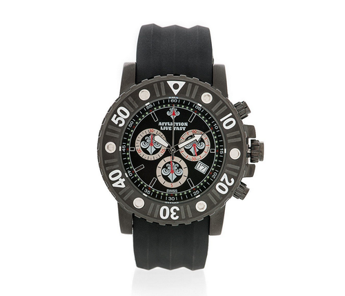 Affliction Gents Chronograph Watch AF3612 Black Leather/Rubber Strap | eBay