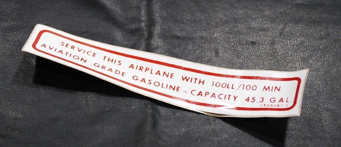 NOS! Cessna Gasoline Placard Sticker 1505087-1 | eBay
