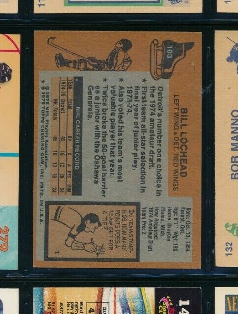 Bill Lochead Autograph Signed 1975 Topps Card #103 Red Wings tough | eBay