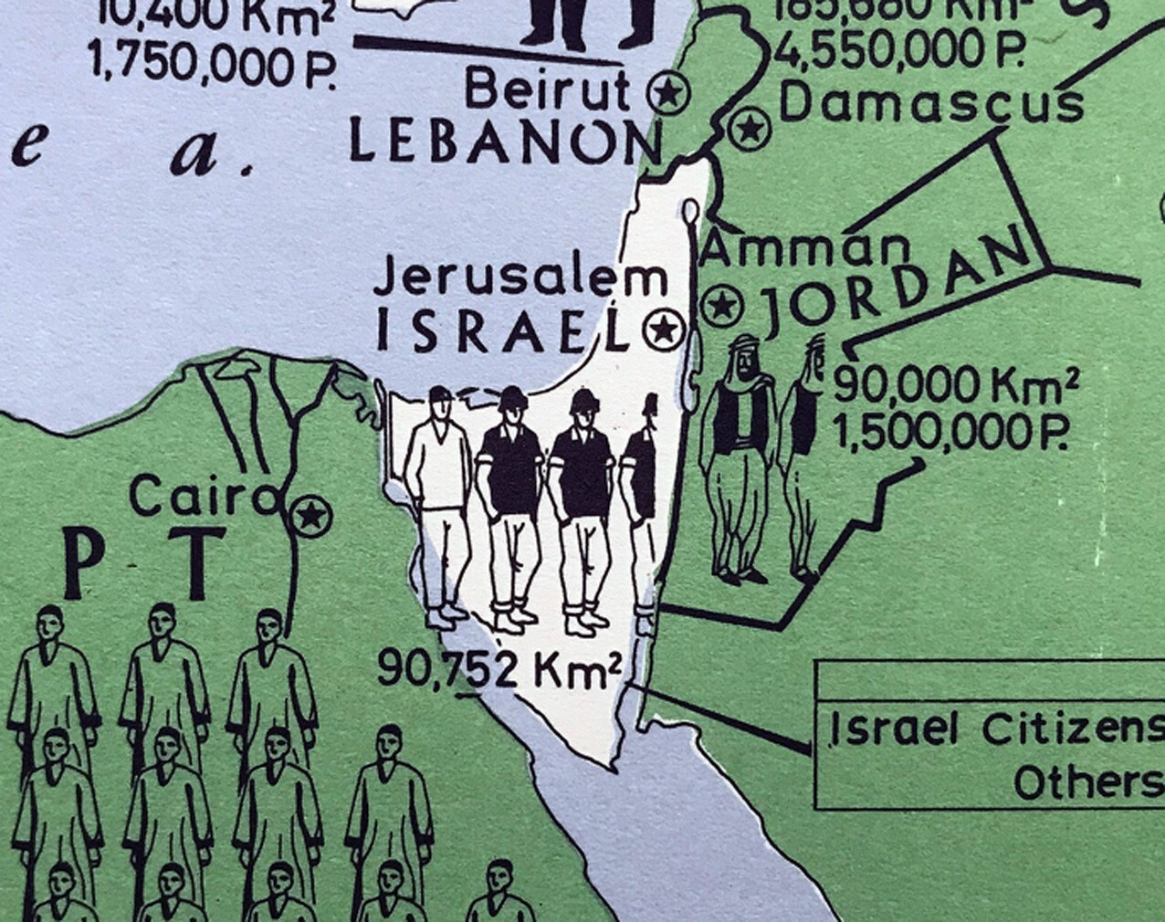 1969 Jewish ENGLISH ISOTYPE POSTER Middle East MAP Zionist ISRAEL vs ...