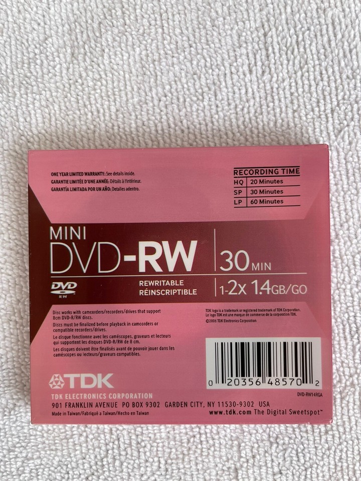 TDK mini DVD-RW 30 Minutes Rewritable Reinscriptible NEW SEALED ...