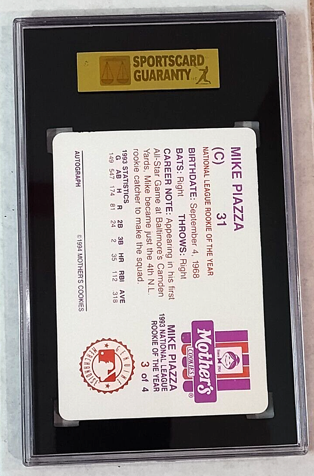 1994 Mother's Cookies Mike Piazza Card #3 Graded SGC 98 GEM 10 # ...
