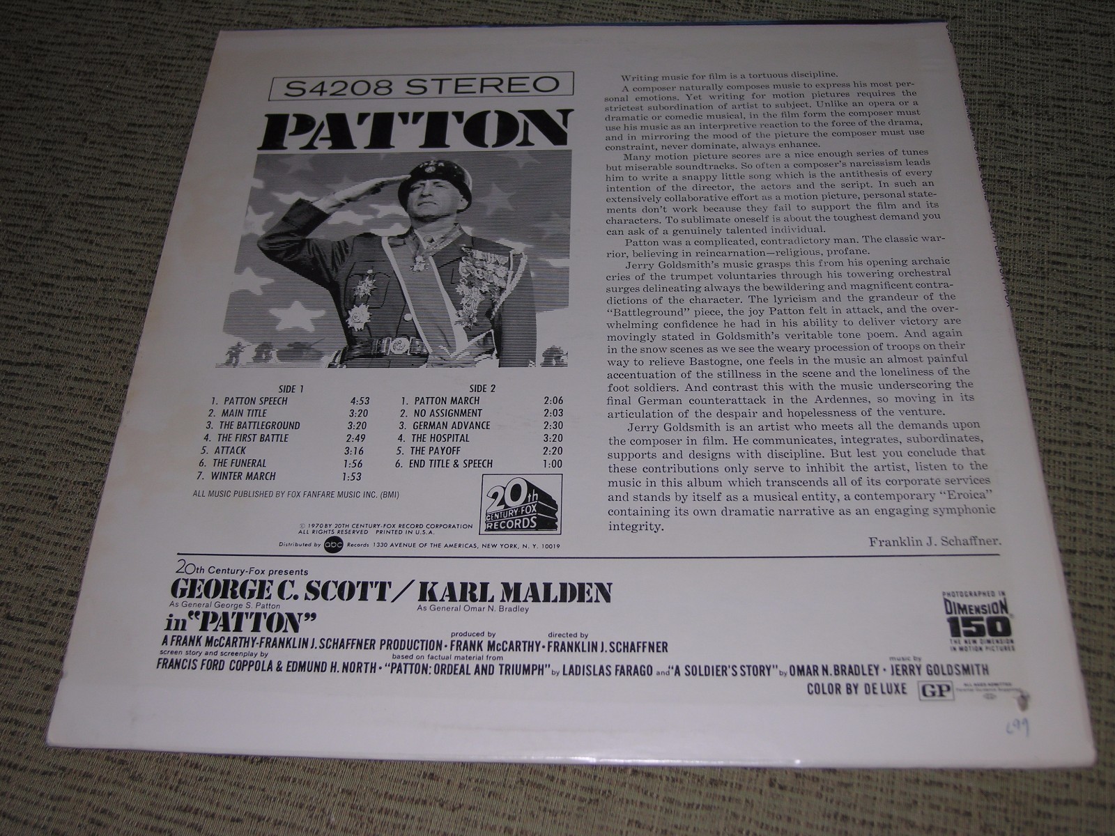 PATTON (VG+) 1970 Jerry Goldsmith Soundtrack (NM) 12" 20th Century Fox ...