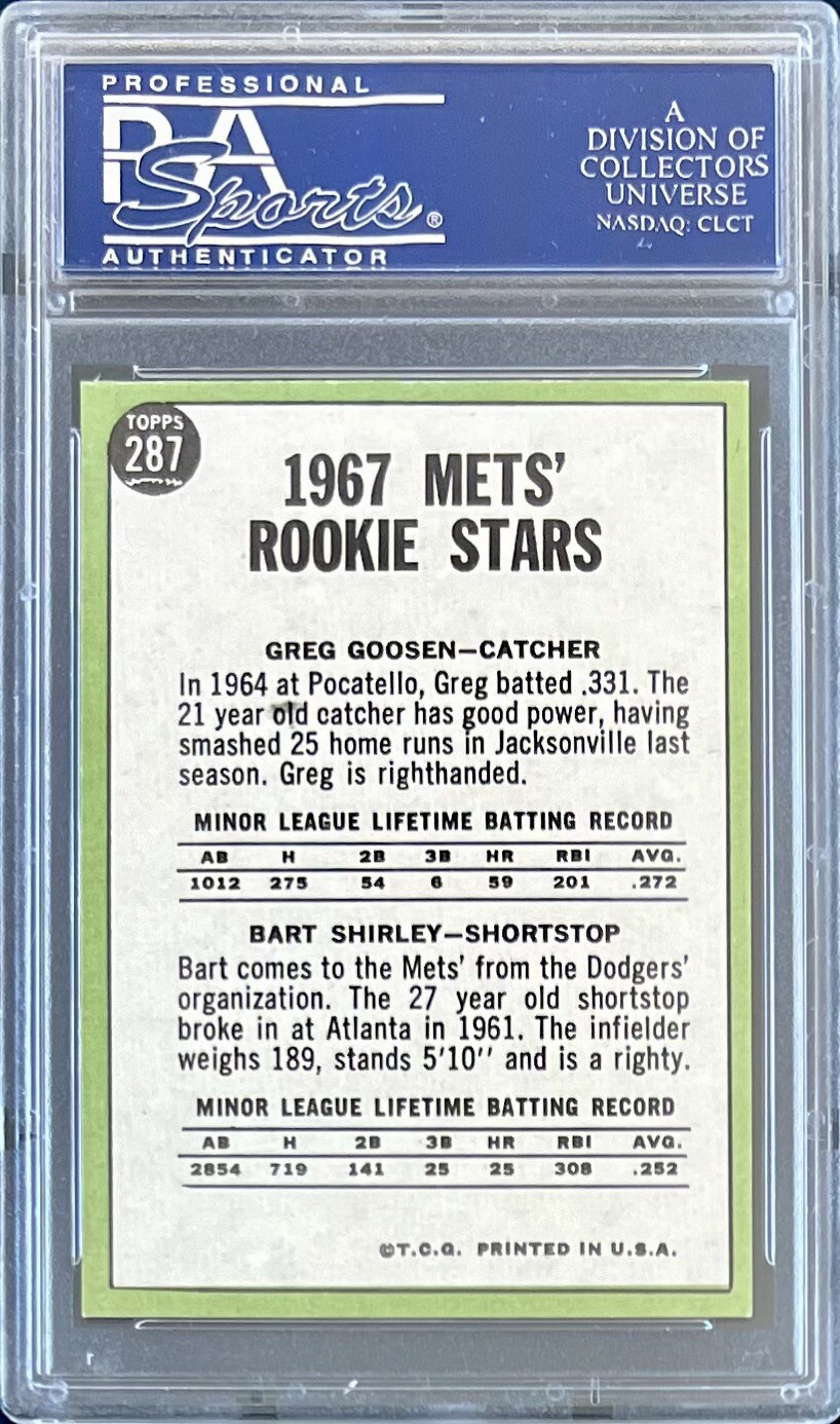 1967 TOPPS #287 GREG GOOSSEN & BART SHIRLEY PSA 8 NM-MT METS ROOKIE ...
