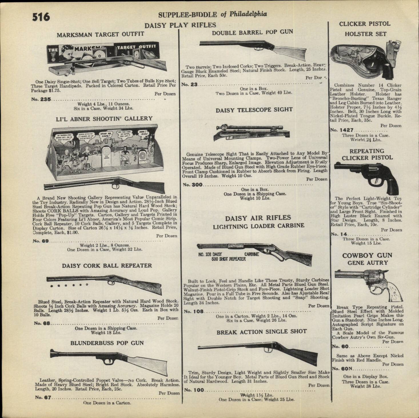 1940 PAPER AD Daisy Air Rifle Double Barrel Cork Ball Pump Pop Gun Li'l ...
