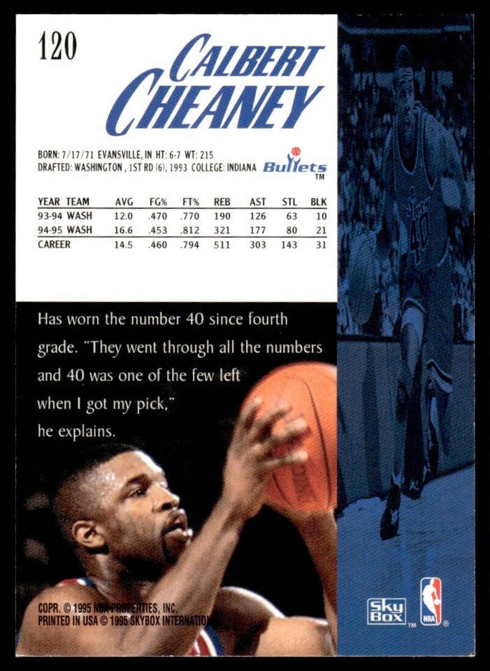 1995-96 SkyBox Calbert Cheaney Washington Bullets #120 | eBay