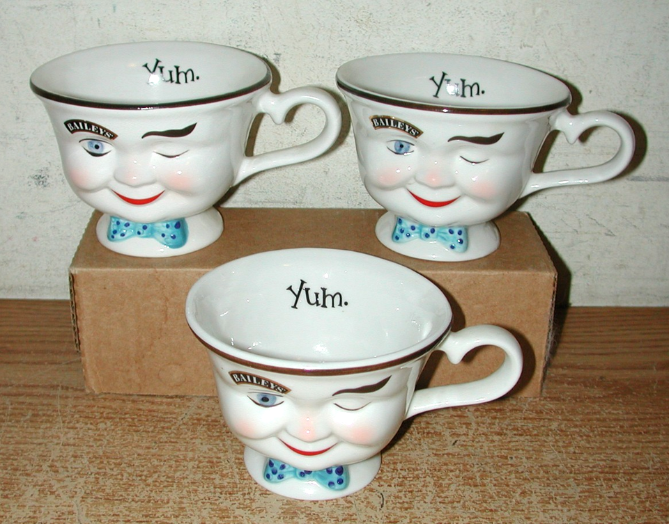 1996 BAILEY'S HIS AND HERS YUM WINKING IRISH CREAM COFFEE CUPS MUGS LOT ...