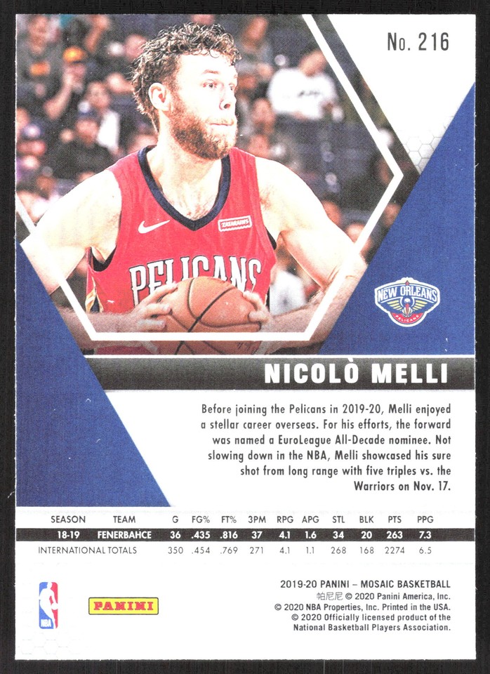 Nicolo Melli 2019 Panini Mosaic Rookie Card #216 | eBay