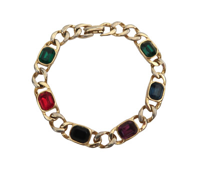 vtg Multicolor stones Chain link bracelet | eBay