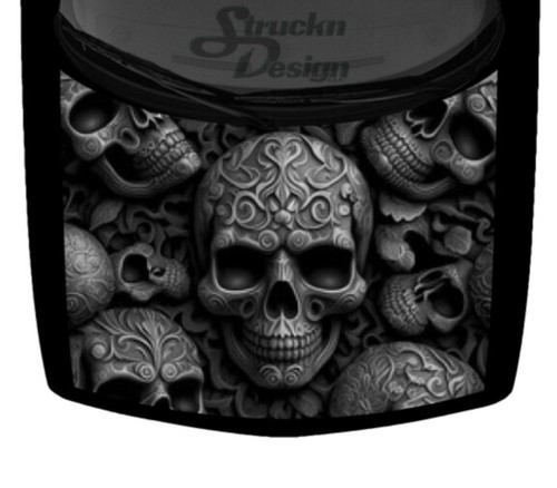 Engraved 3D Hooded Skull Truck Car Vinyl Decal Hood Wrap Graphic Black ...