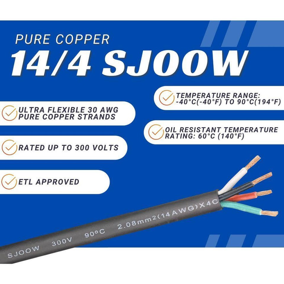 50 ft. 14/4 14-Gauge 4 Conductor 300-Volt Black SJOOW Cable Cord | eBay