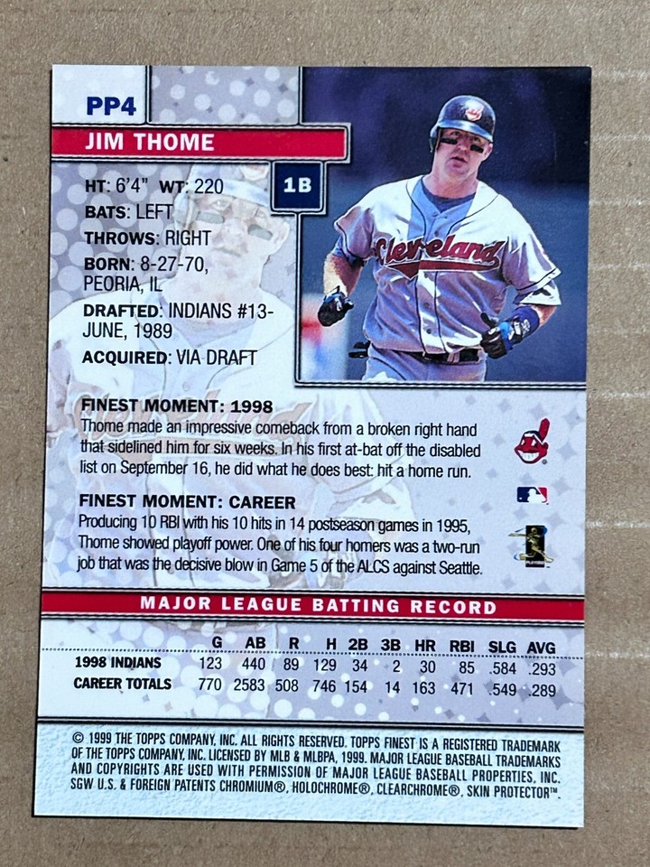 1999 Topps Finest #PP4-Jim Thome Pre-Production Promotional Card FREE ...