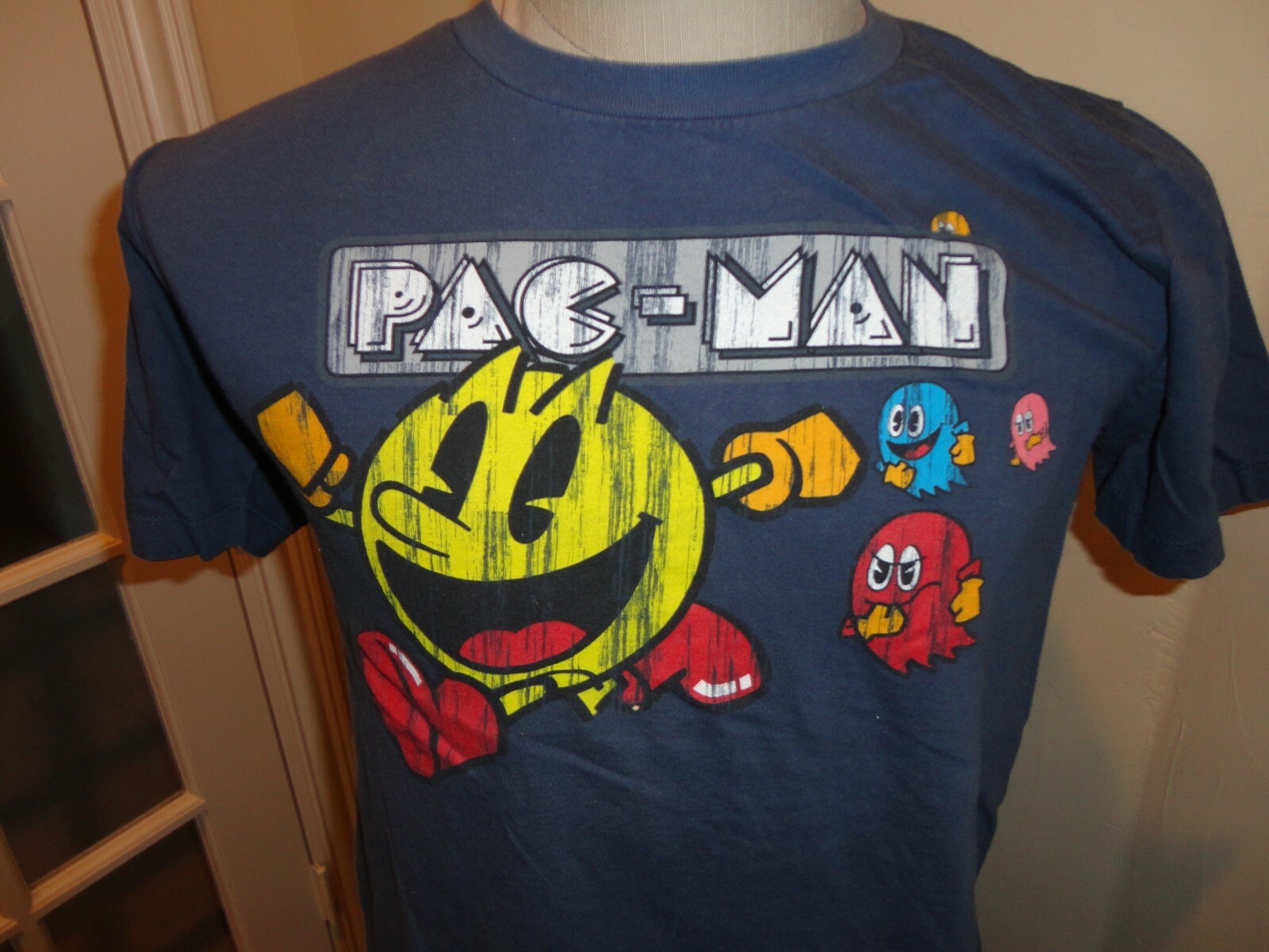 Blue PAC-MAN Distressed logo Video Game Cotton t-shir… - Gem