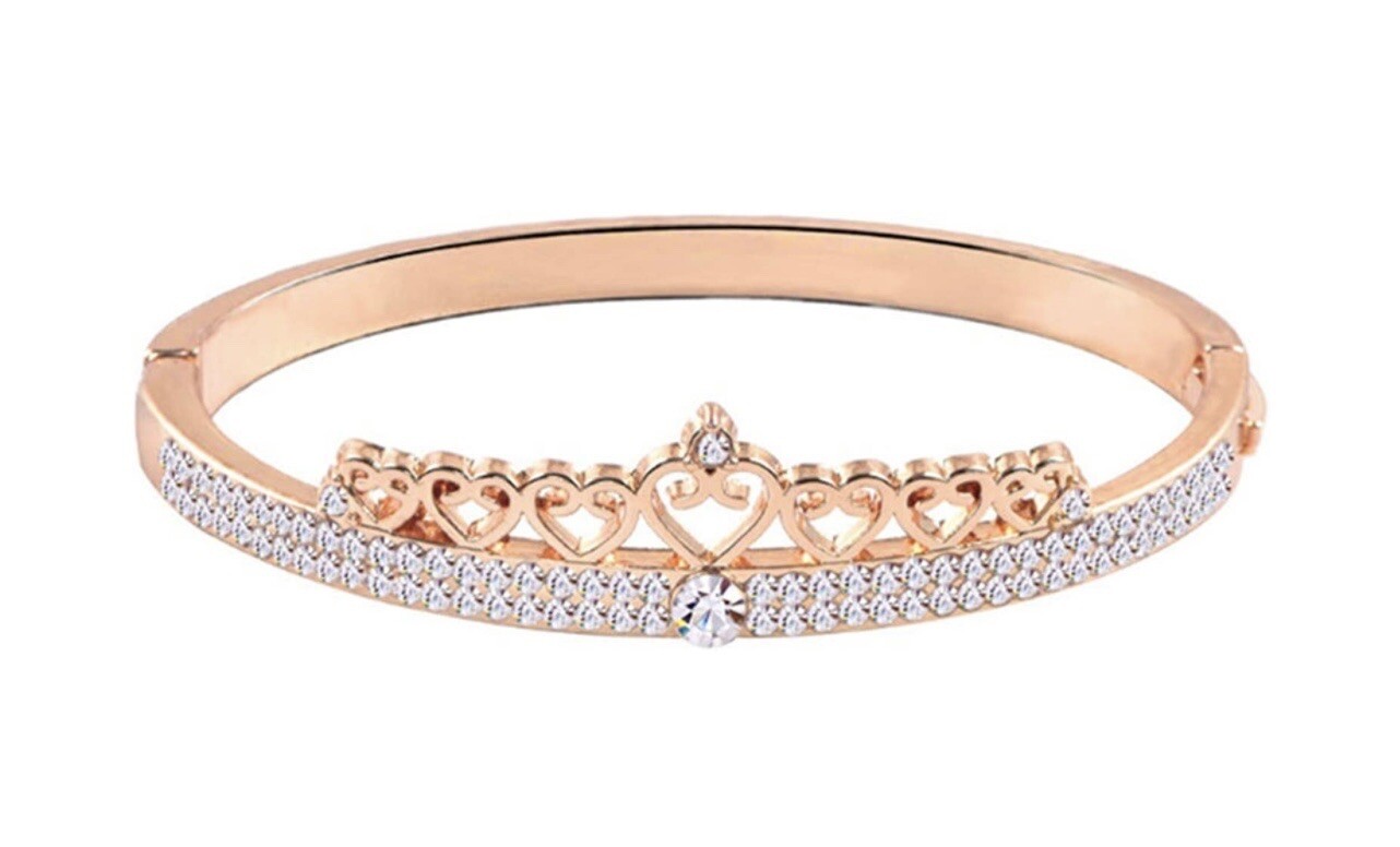 NIB-Women’s Rose Gold Rhinestone Quartz Watch Crown Bangle Bracelet Set | eBay