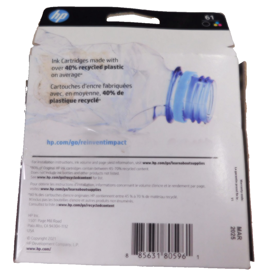 HP 61 Ink Cartridge, Combo Pack, Black and Tri Color Combo, 2 Cartridge ...
