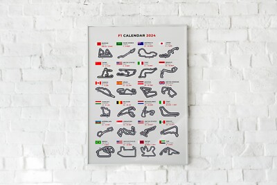 F1 Calendar 2024 Poster (unframed), White, 12"x18", F1 Wall Art, Gift ...