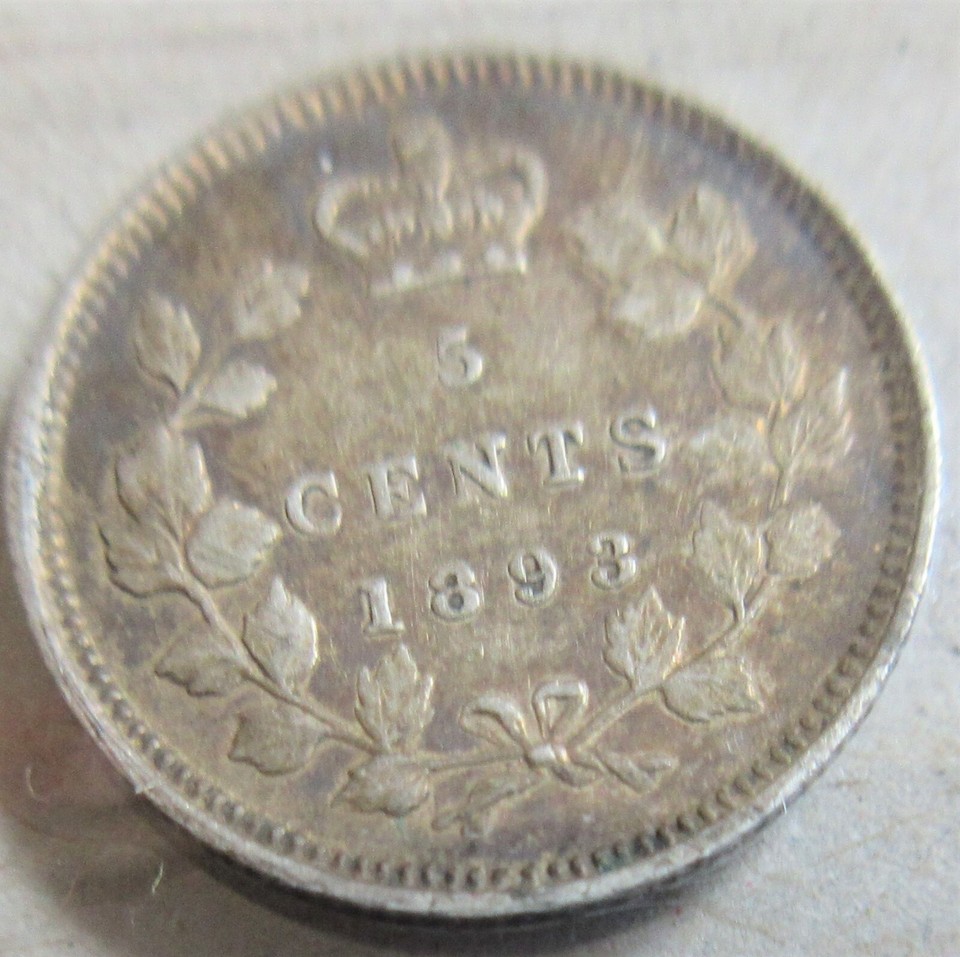 1893 Canada Silver Five Cents Coin. ICCS VF 30 Nickel VF30 5 cents 5c ...