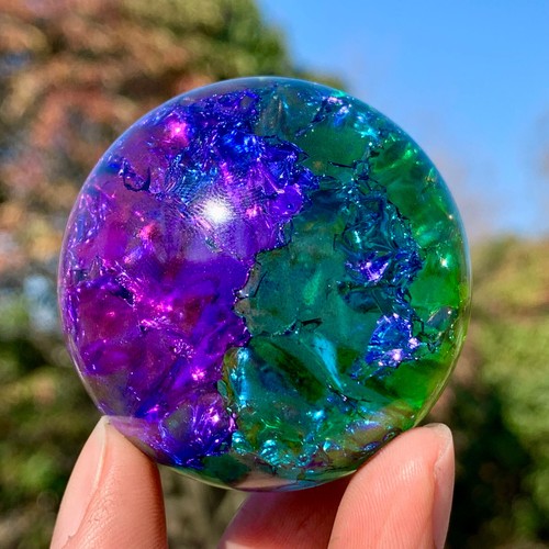 167G Natural Titanium Rainbow Quartz sphere Crystal ball Healing+stand ...