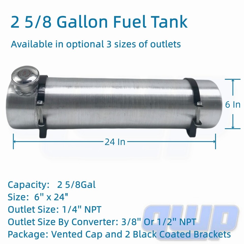 6'' x24" Universal Fuel Tank 2-5/8 Gallons 1/4'' NPT Gas Tank For Rat ...
