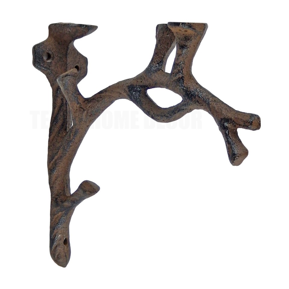 2 Cast Iron Tree Branch Shelf Brackets Rustic Antique Brown 7 1/4 x 6 1 ...