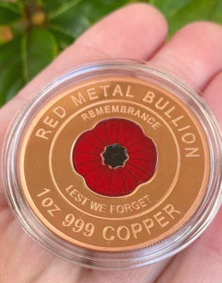 Red Poppy Coin Lest we Forget Remembrance (1 OZ) 999 Australian Copper ...