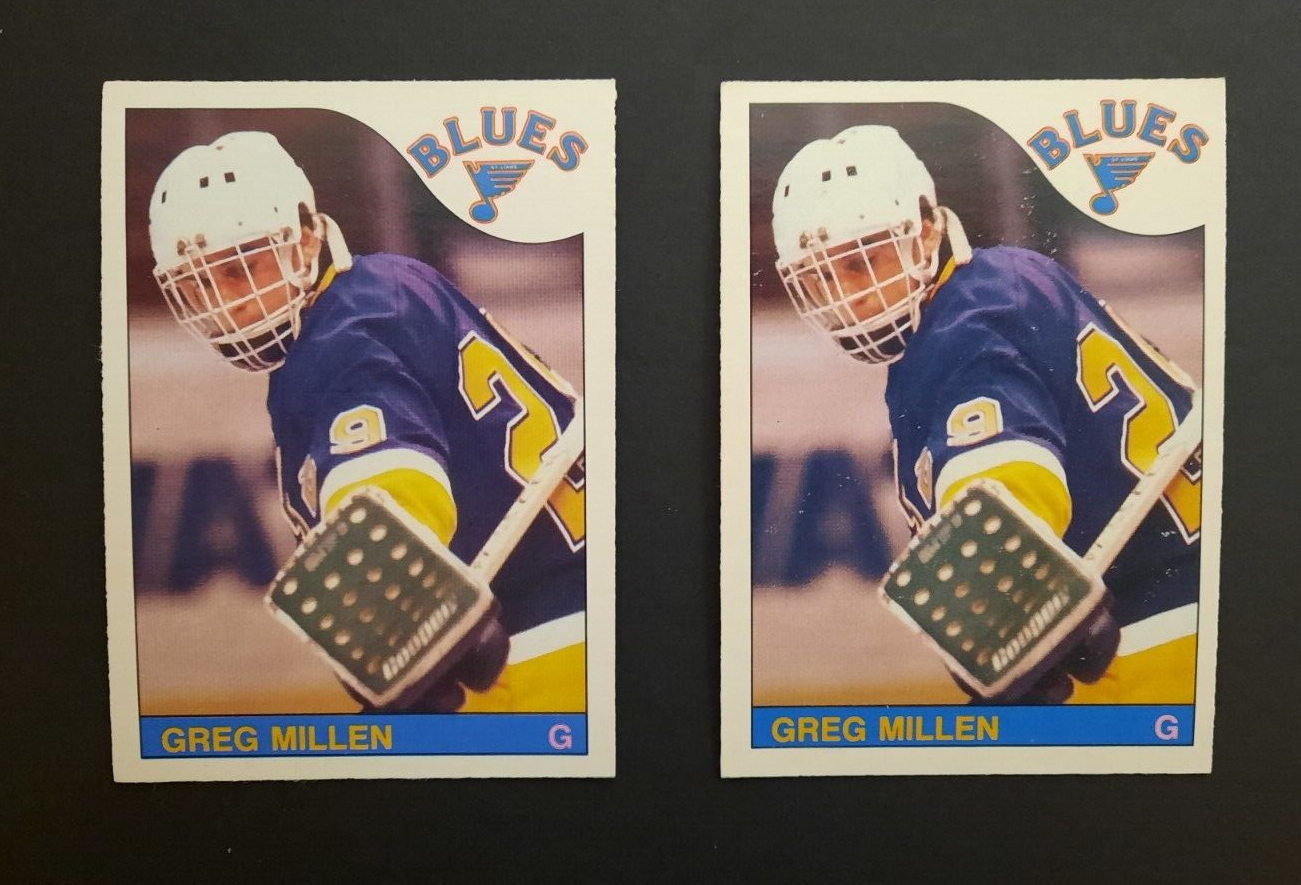 1985-86 O-Pee-Chee #221 Greg Millen 2 Card Lot NM-MINT St. Louis Blues ...