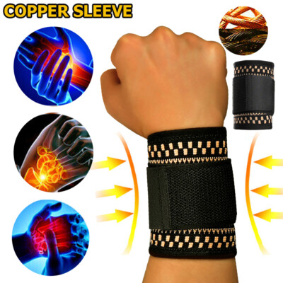Arthritis Copper Wrist Wrap Support Compression Sleeve Hand Brace Pain ...