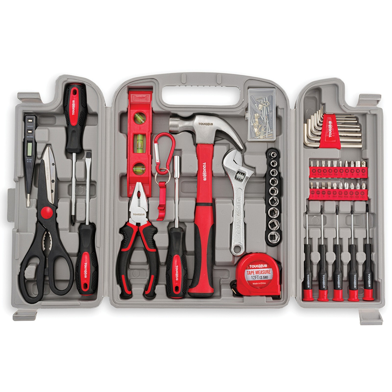 56 Pcs Red Tool Kit For Home Repair Tool Set With Hammer, Screwdriver ...