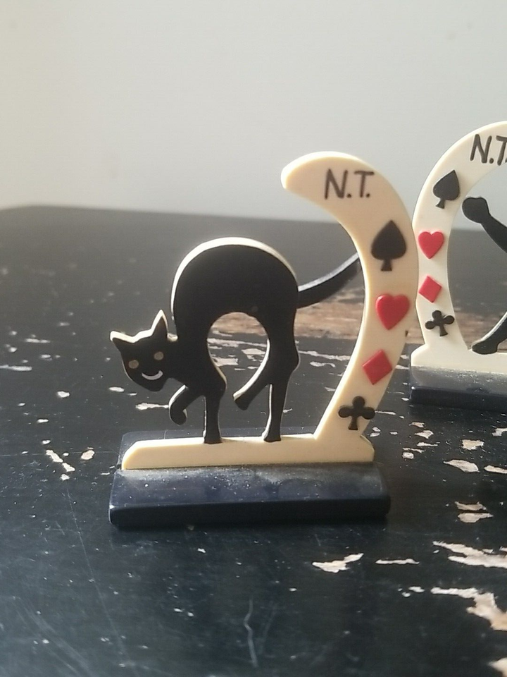 Vintage Celluloid Black Cat Halloween Bridge Card Game Marker Indicator ...