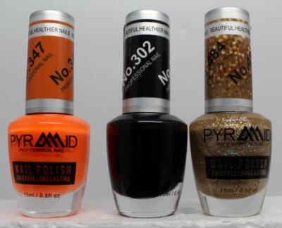 Pyramid Nail Lacquer # 302, 347, 484 Lot of 3 (Black/Orange/Glitter ...