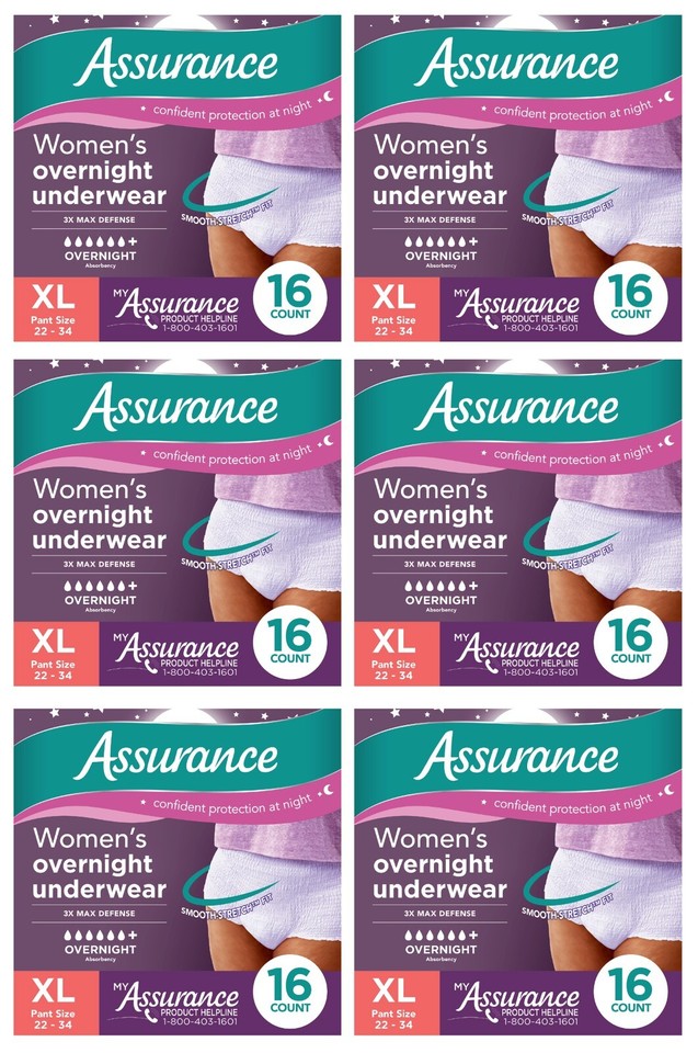 96 Count Assurance Women's Incontinence Overnight Underwear Max Absorb ...