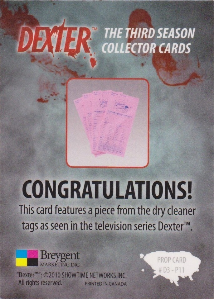 2010 DEXTER SEASON 3 DRY CLEANER TAGS PROP CARD D3 P11 VARIANT | eBay