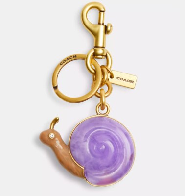 NWT Coach 3D Snail Bag Charm Keychain Key Fob Brass / Purple Multi ...