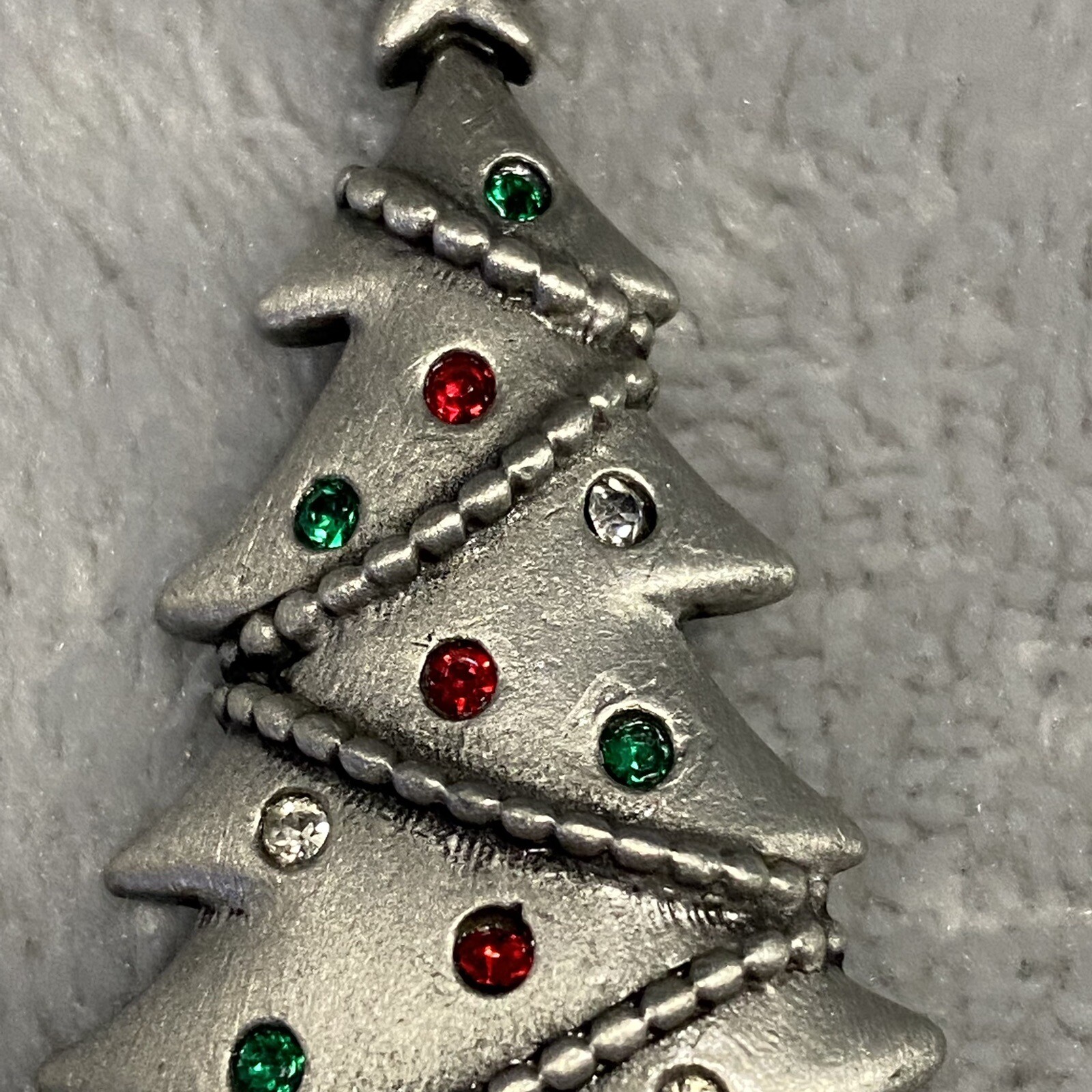 Vintage Pewter Christmas Tree Pin Brooch Decorated w Red Green White ...