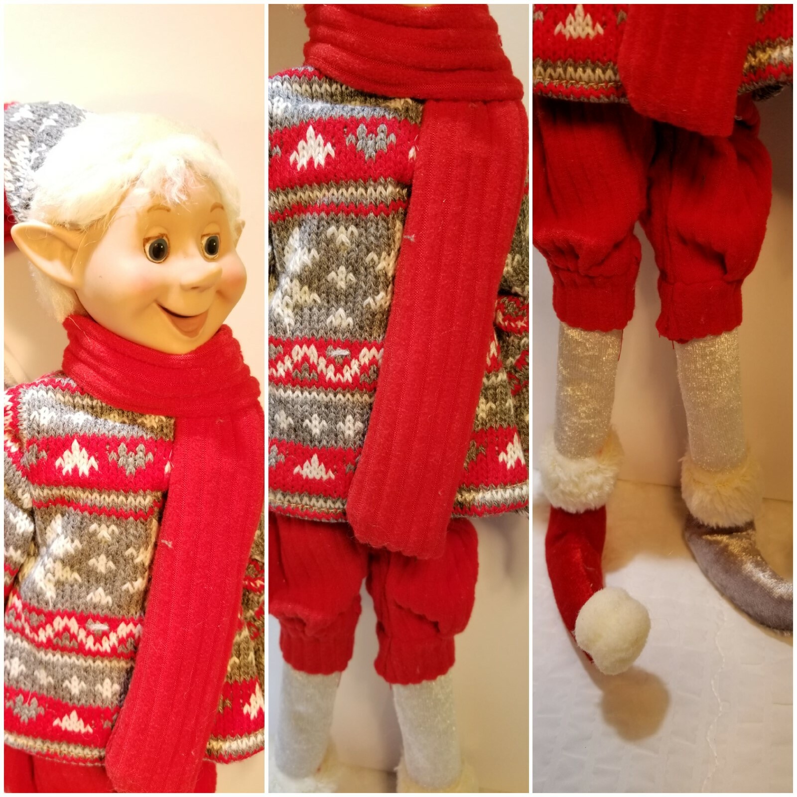 NWT 20" Santas ELF- Elves Poseable Figurine CHRISTMAS Arlequin Red/Gray ...