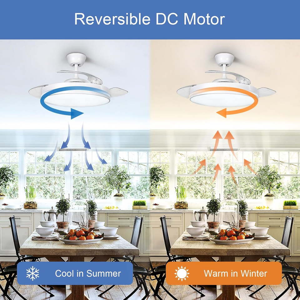 Retractable Ceiling Fans with Lights: 42 Inch Modern Fandelier Ceiling ...