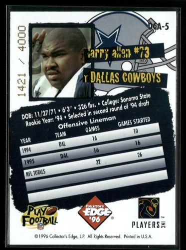 Larry Allen 1996 Collector's Edge #DCA-5 1421/4000 Auto Cowboybilia Autographs | eBay