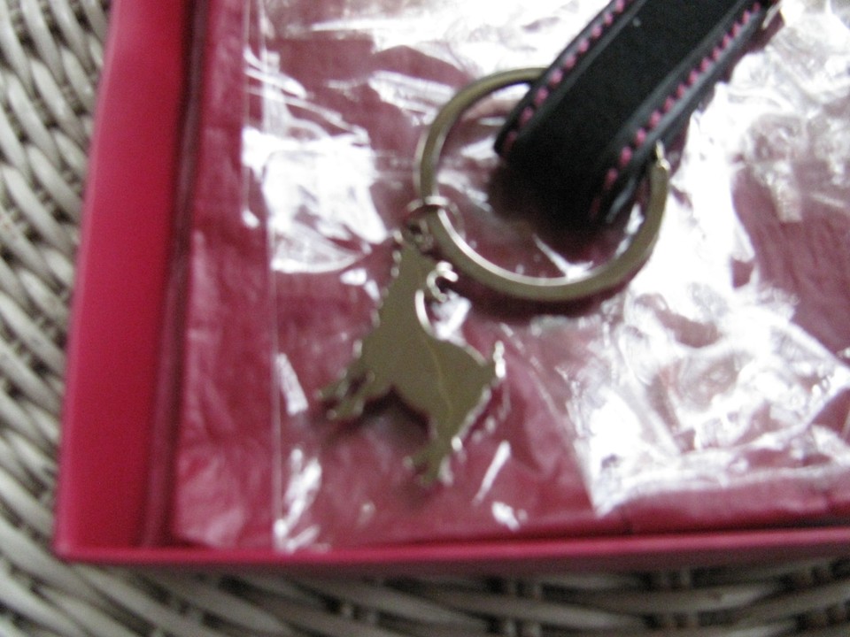 SAK'S FIFTH AVENUE DOUBLE KEY CHAIN RING WITH GOAT CHARM *NEW IN RED ...