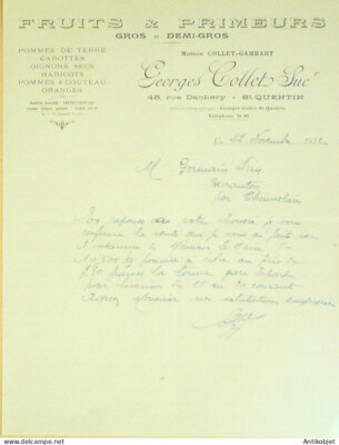 Collet Georges Suc Facture (Fruits primeurs) 1932 St Quentin (02) | eBay