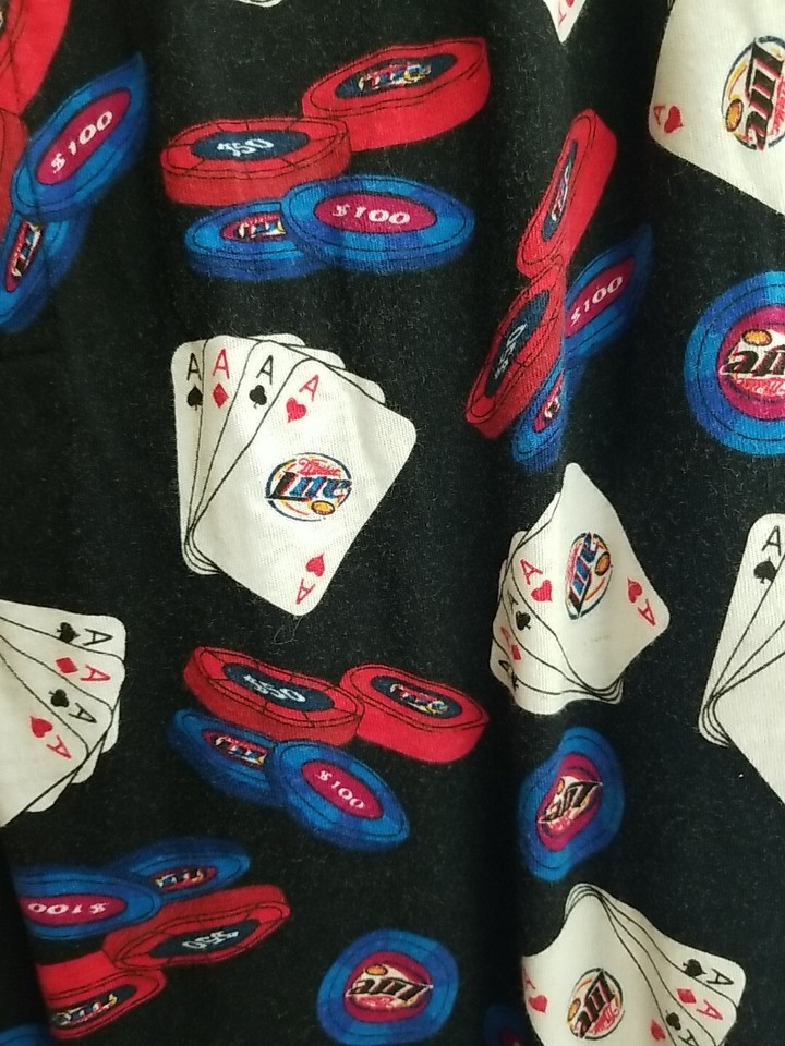 Miller High Life Lite SZ Medium Lounge Pajama Pants Poker Playing Cards ...