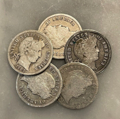 [Lot of 5] Barber Dimes - 90% Silver - CHOOSE HOW MANY LOTS OF 5 COINS ...