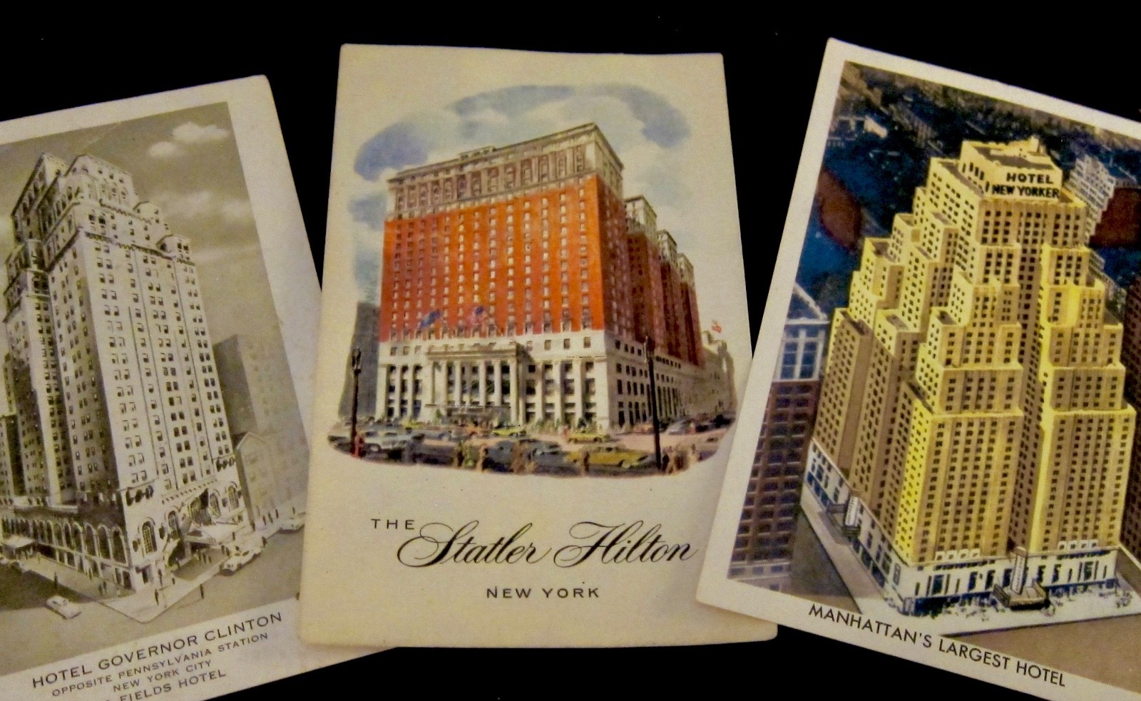 4 NYC Midcentury HotelPostcards:The New Yorker,The Statler Hilton, Gro ...