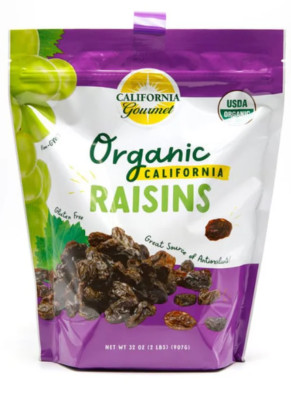 2 Packs California Gourmet Organic Raisins 32 oz Each Pack, Total 4 lbs ...