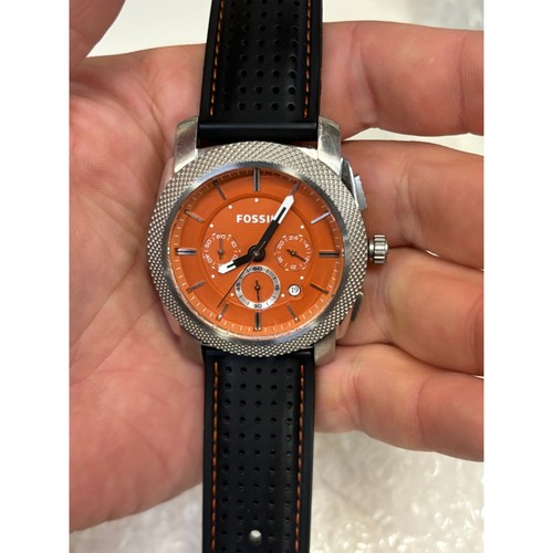 Fossil Machine Orange Dial Men’s Watch! New Battery. | eBay
