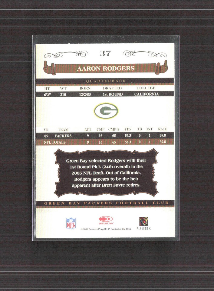2006 Donruss Classics #37 Aaron Rodgers | eBay