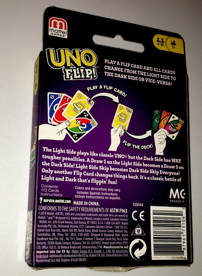 UNO Flip! Card Game NEW Mattel Games Double Sided 2-10 Players ...