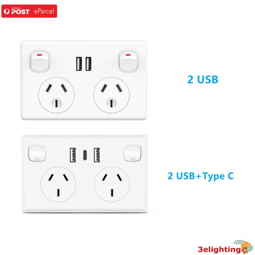 FAST Charge 3.6 amp Dual USB & Type-C Double Power Point GPO Wall ...