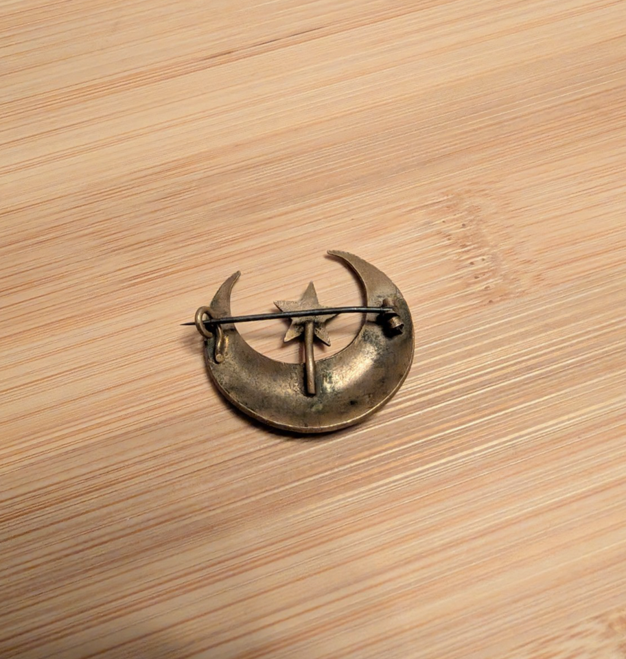 Antique Victorian Brass Star & Crescent Moon Blue Turquoise Stone ...